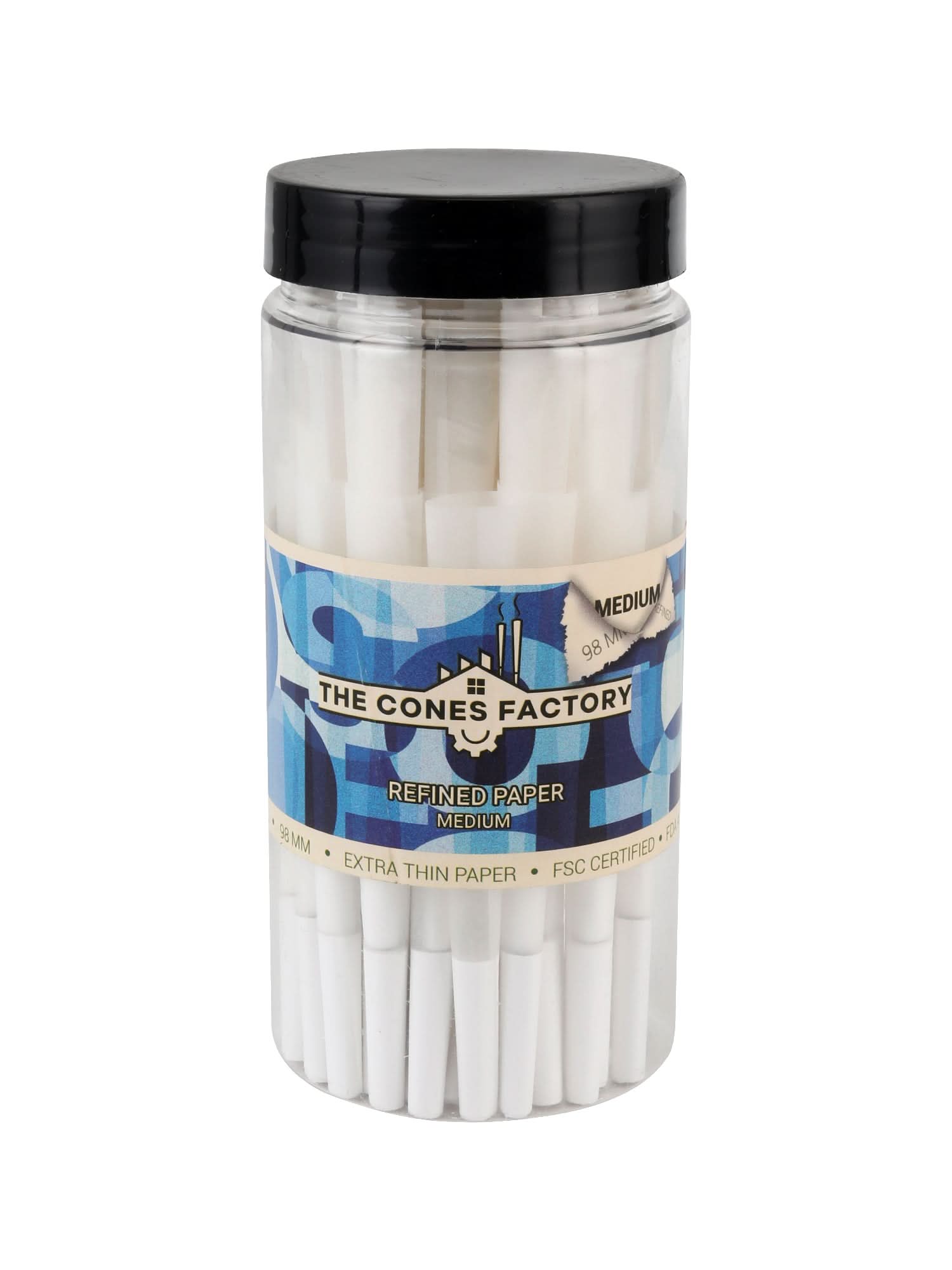 STANDARD (98MM) PRE ROLLED CONES - French White - JAR OF 50 CONES